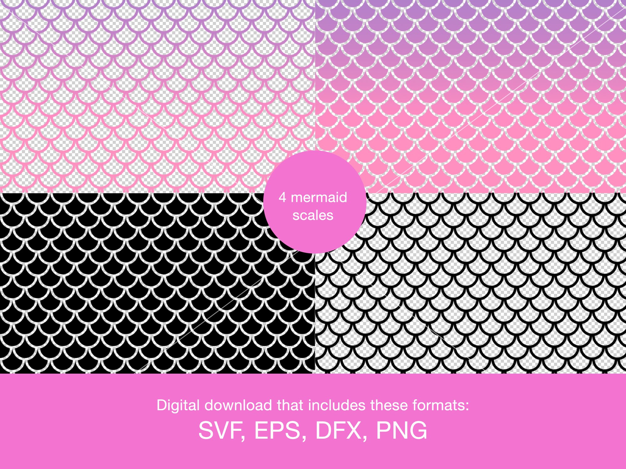 Mermaid scales svg png eps dxf pack of 4 | Etsy