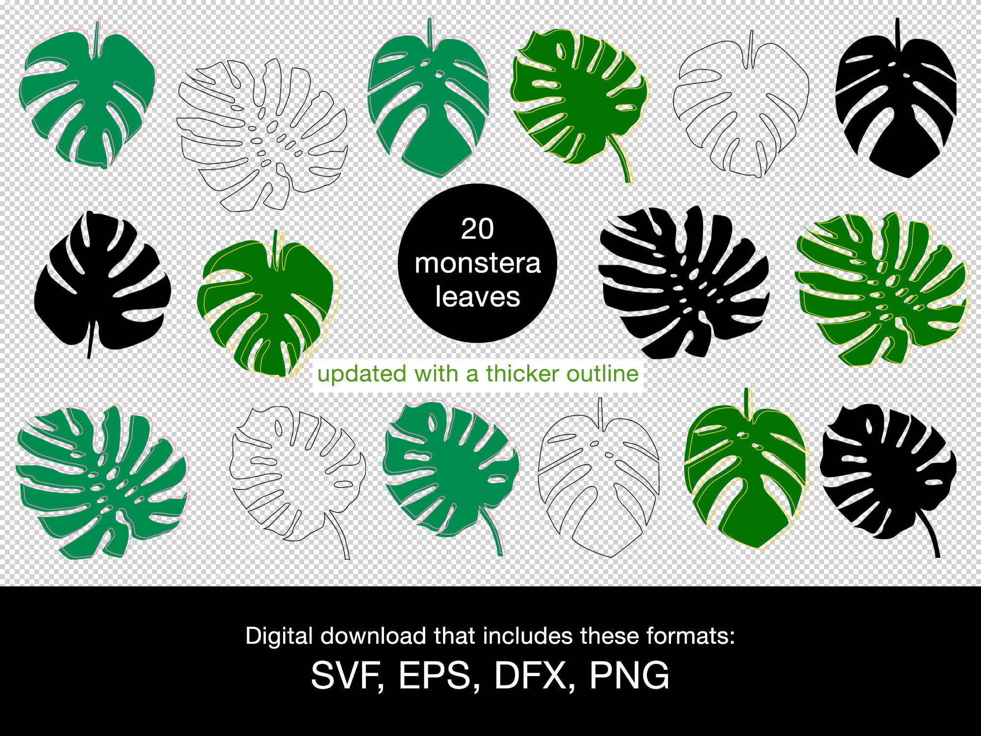 Monstera Leaf Svg Png Eps Dxf Bundle - Etsy