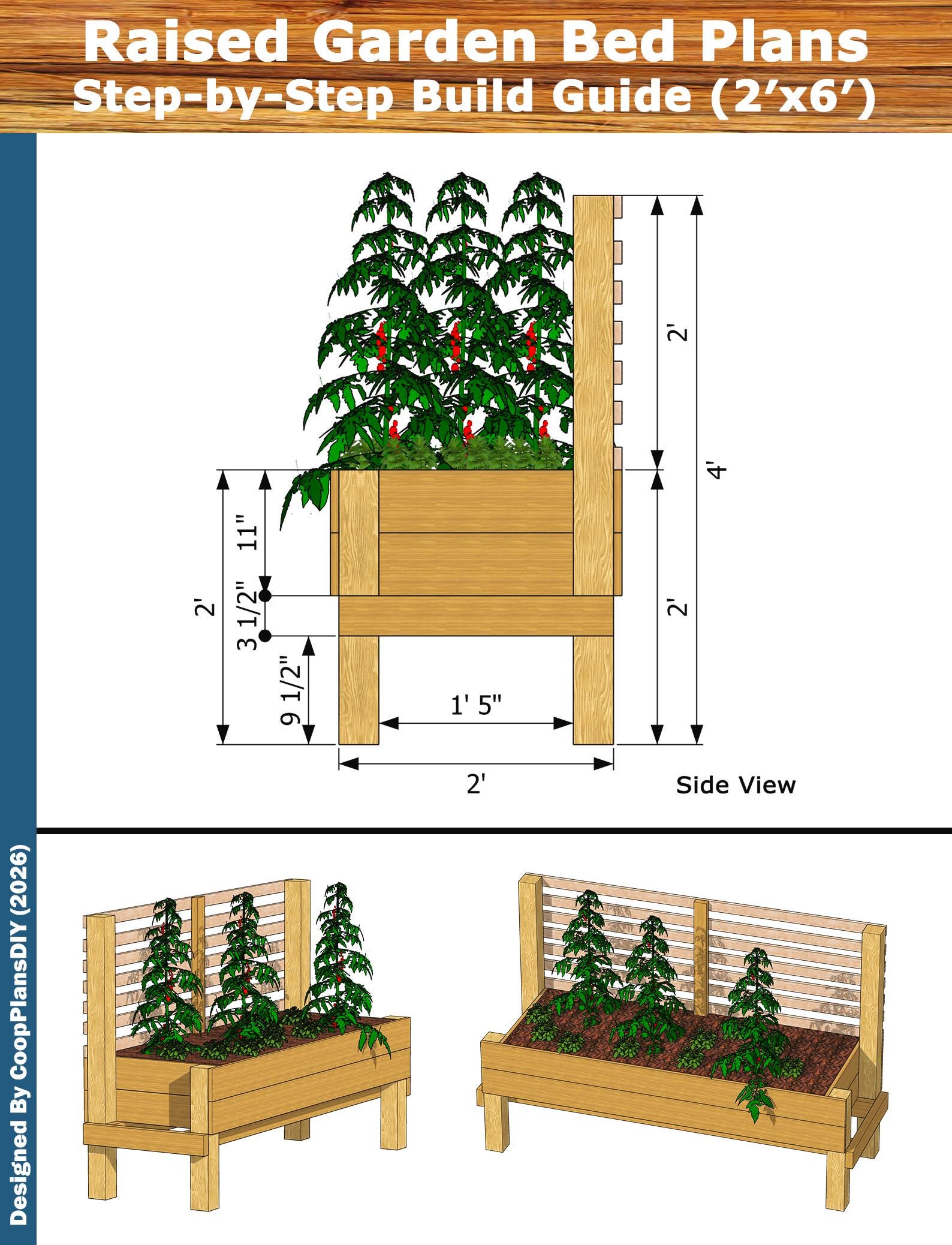 DIY Raised Garden Bed Plans 2x6: Planter Box With Trellis | Vegetable ...