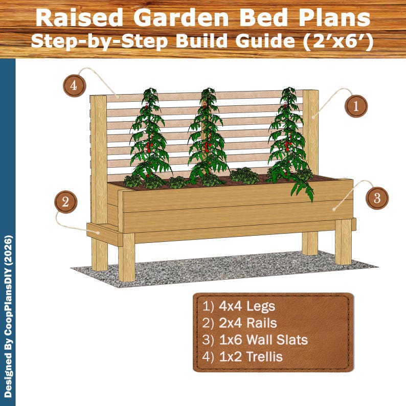 DIY Raised Garden Bed Plans 2x6: Planter Box With Trellis | Vegetable ...