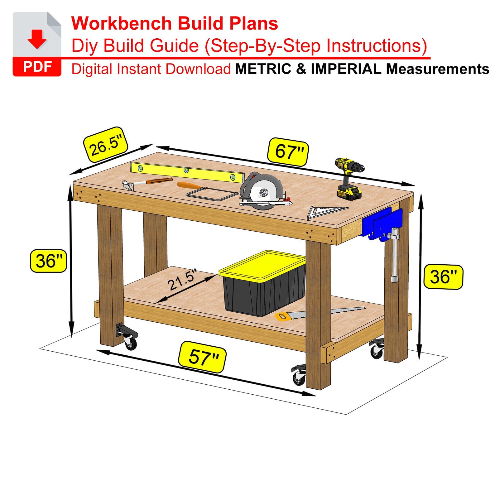DIY Workbench Plans PDF Woodworking Project Bench With Storage | Home ...