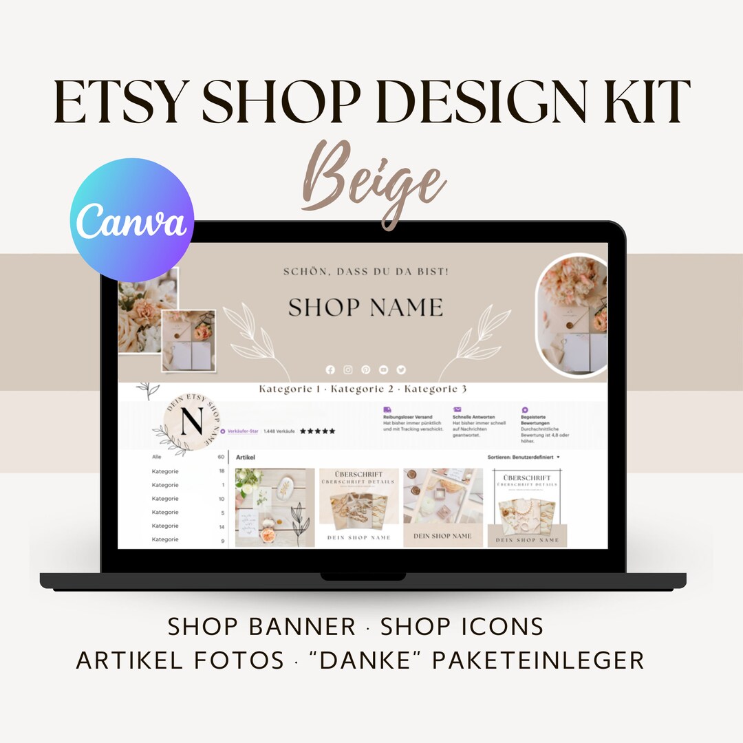 Etsy Shop Design Kit for Sellers Fully Customizable in Canva Templates ...