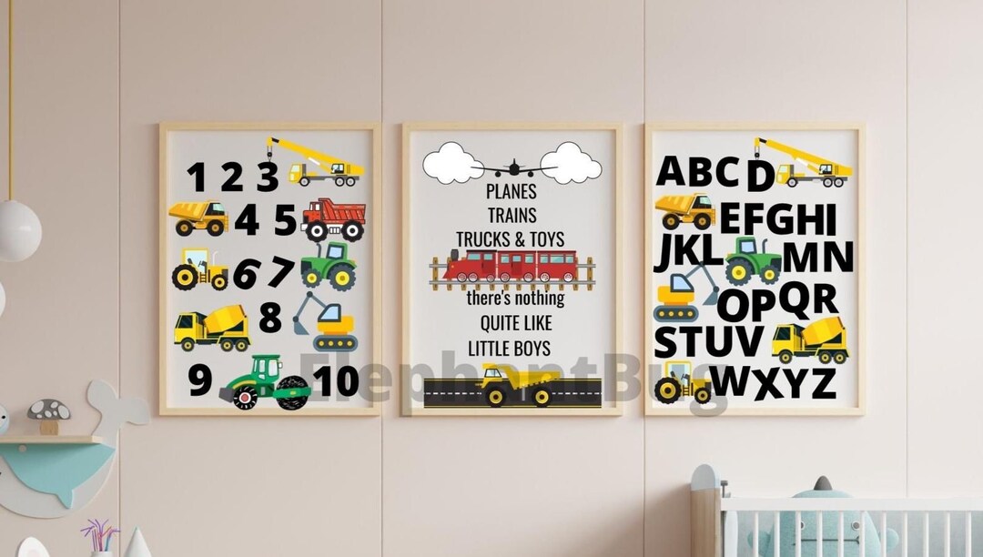 Construction Alphabet ABC 123 Printable Wall Art Set, Toddler Boy ...