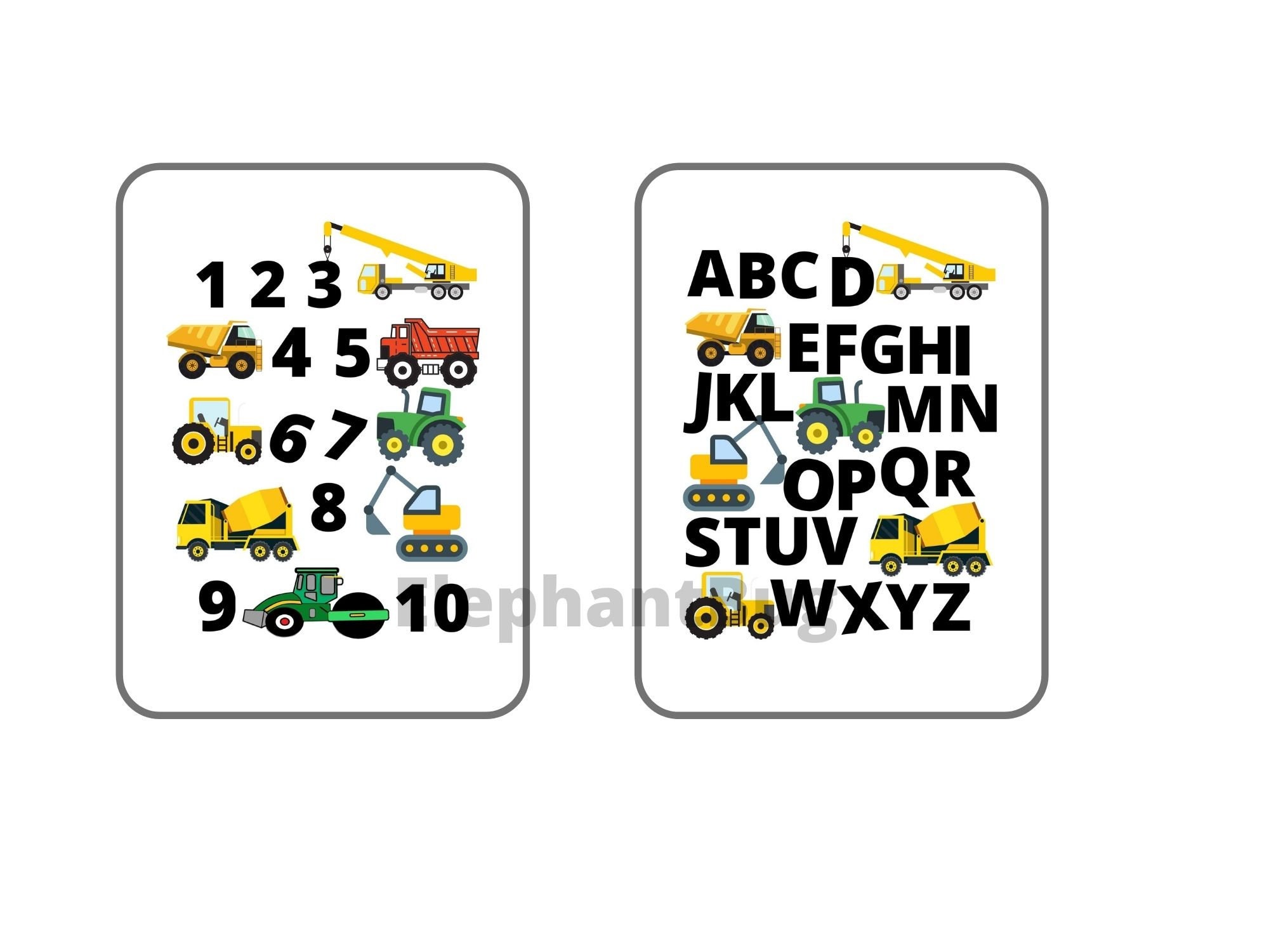 Alphabet Print, Construction Alphabet Educational Poster, ABC Wall Art ...