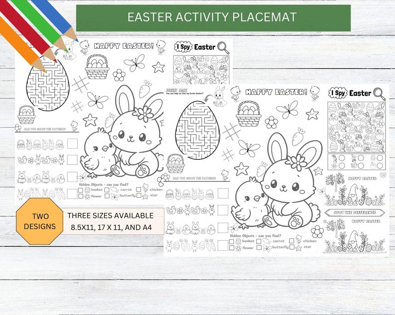 Easter Activity Placemat, Coloring Page, Printable Easter Game, Kids ...
