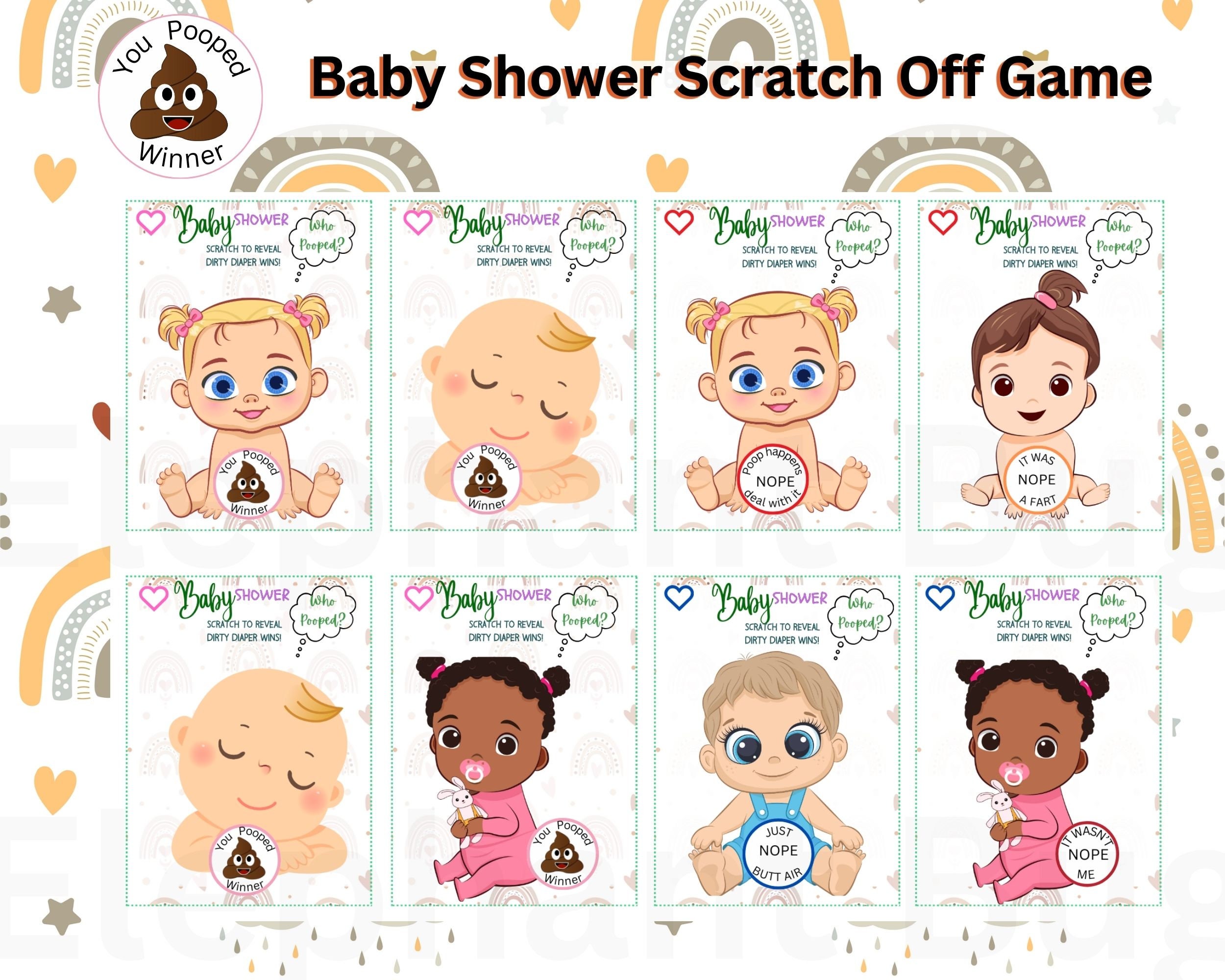 Baby Shower Scratch off Game, Who Pooped Poop Emoji Game, Diaper Baby ...