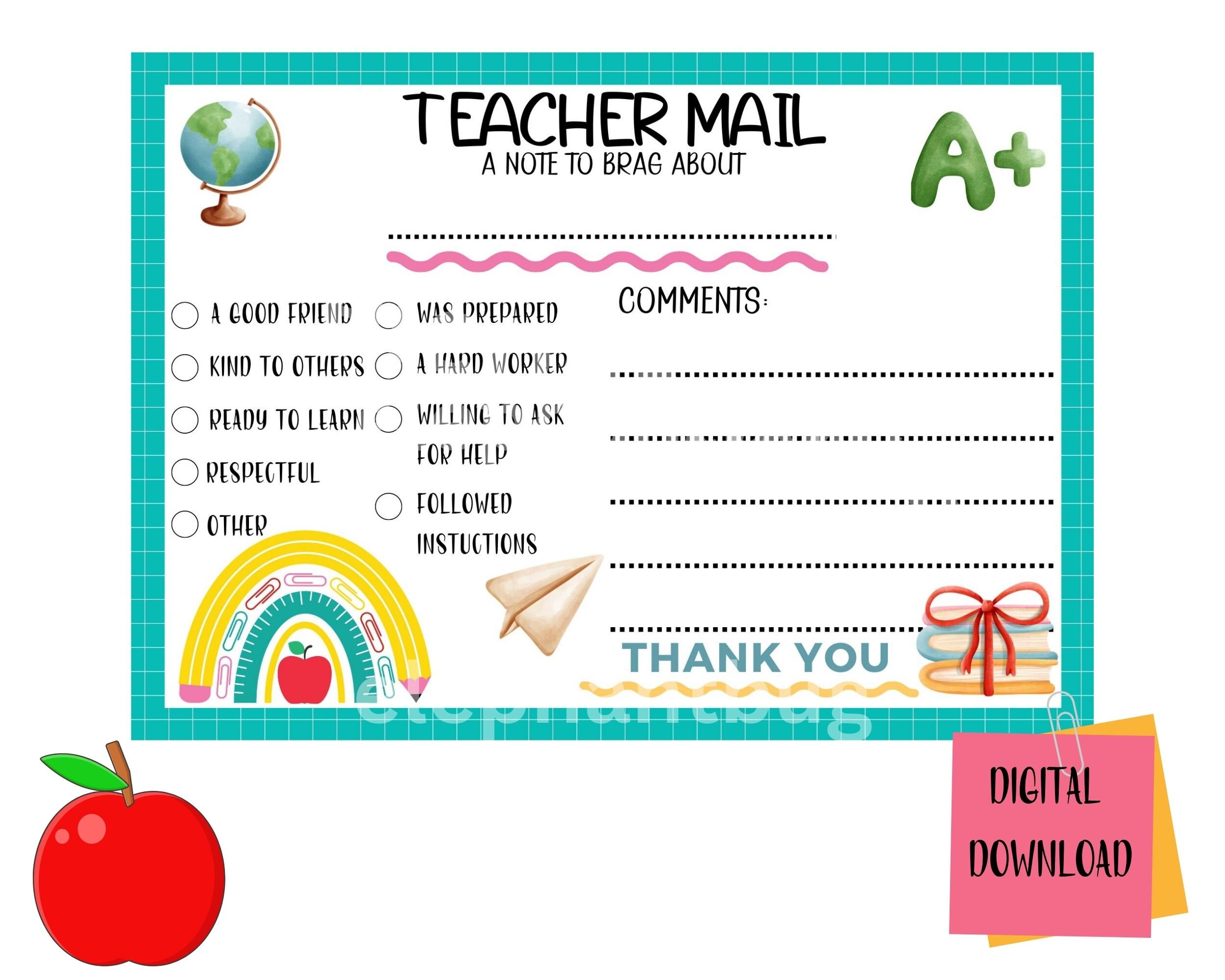 Teacher Mail, Note From Teacher, Teacher Report, Teacher Brag, Reward ...