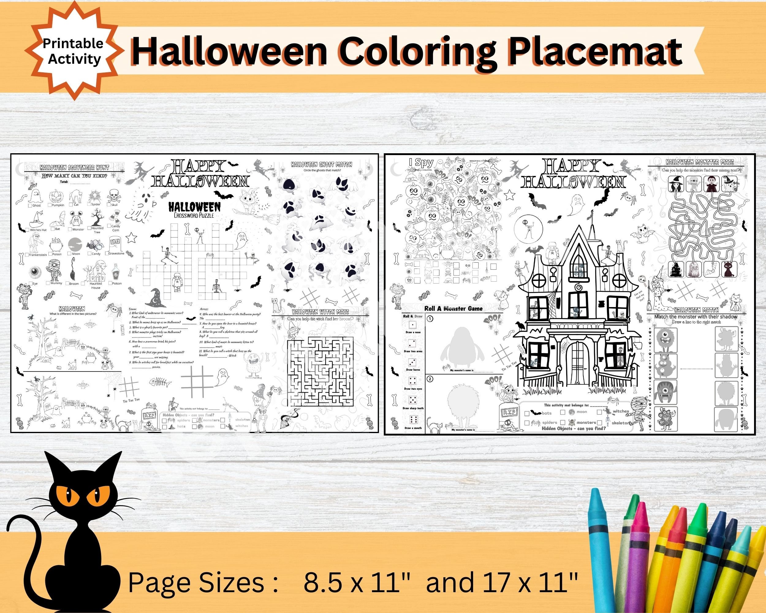 Halloween Coloring Page Halloween Activity Placemat - Etsy