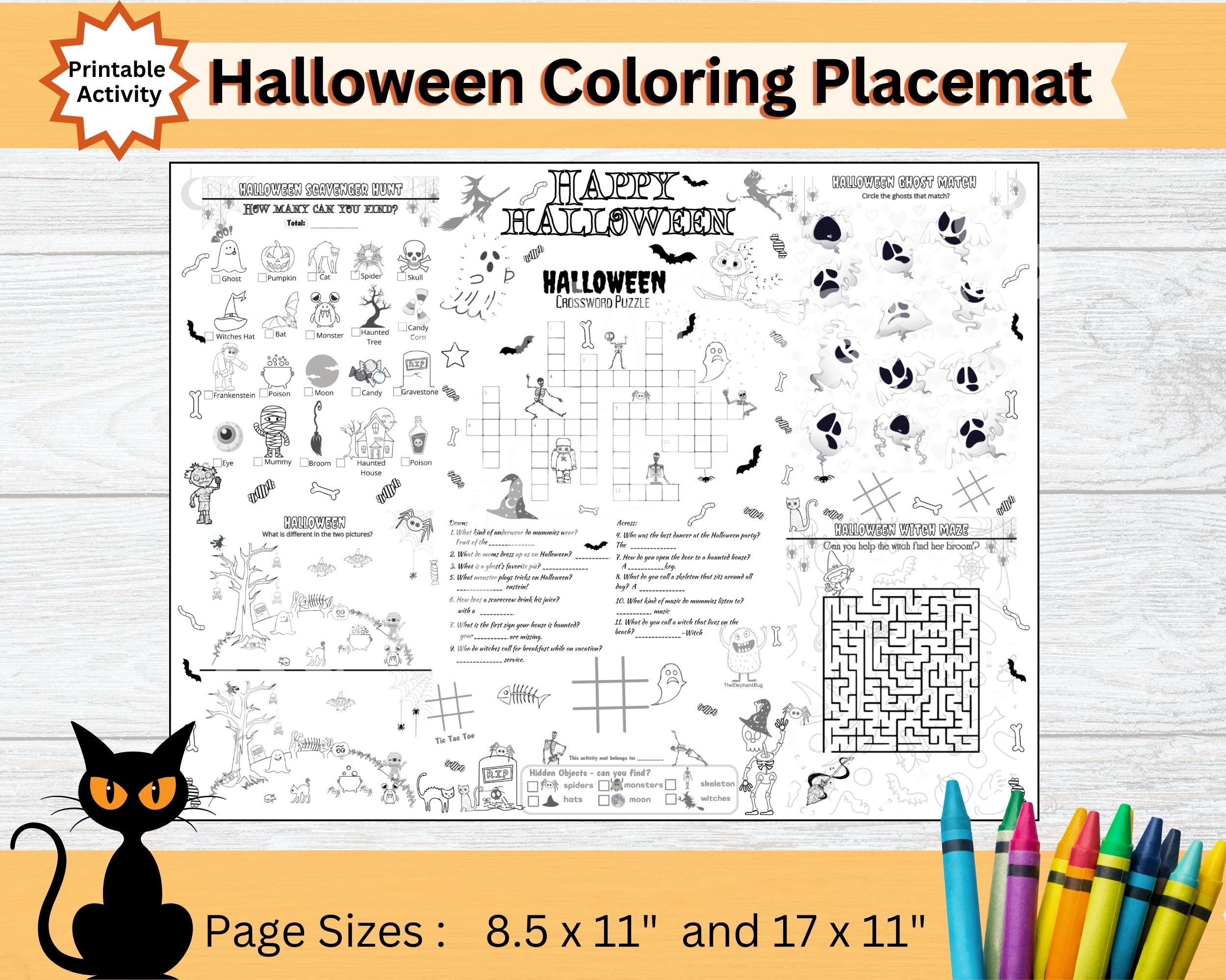 Halloween Coloring Page Halloween Activity Placemat - Etsy