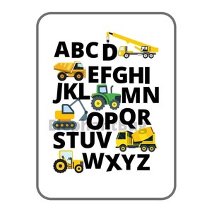 Alphabet Print, Construction Alphabet Educational Poster, ABC Wall Art ...