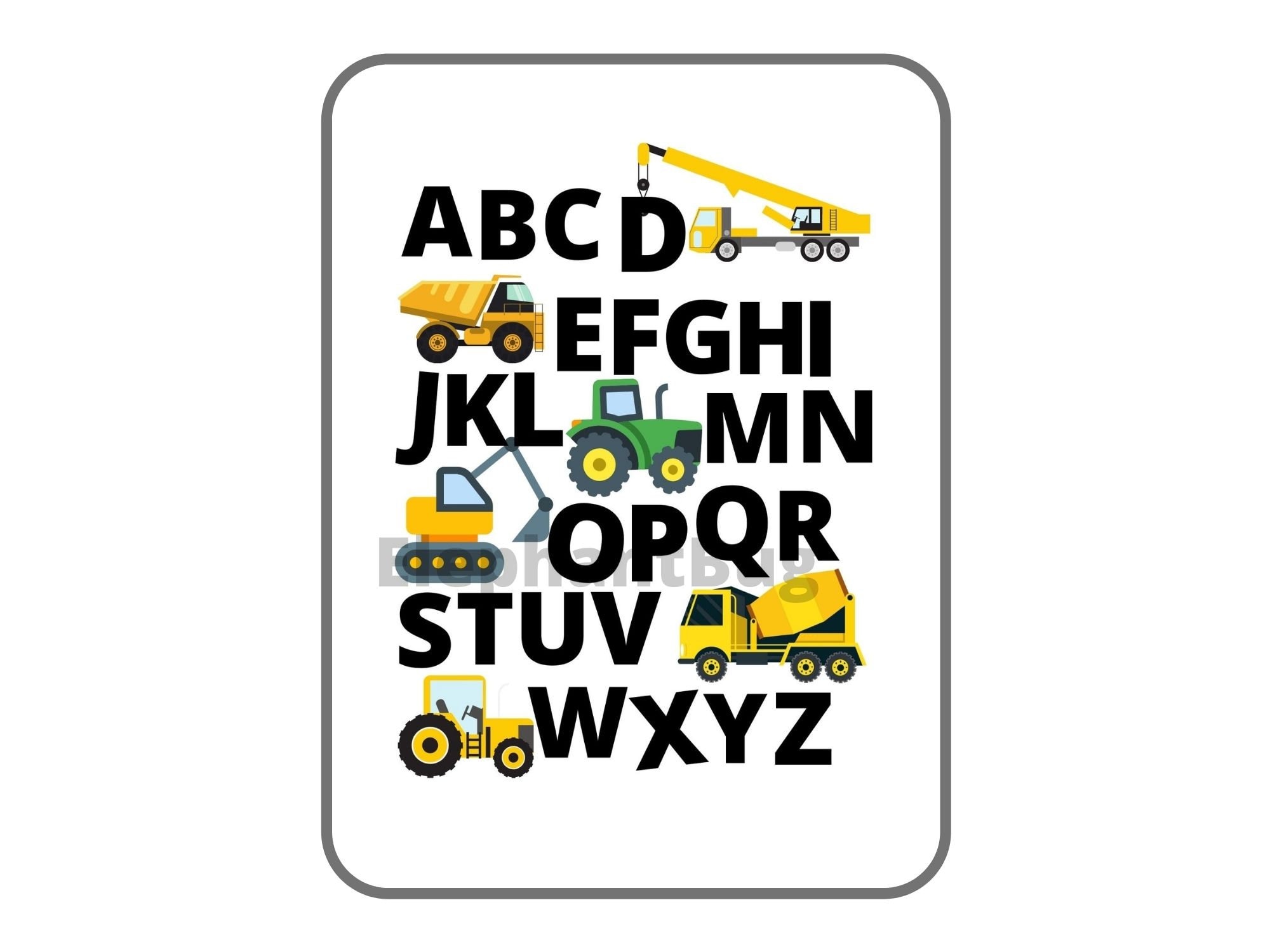 Alphabet Print, Construction Alphabet Educational Poster, ABC Wall Art ...