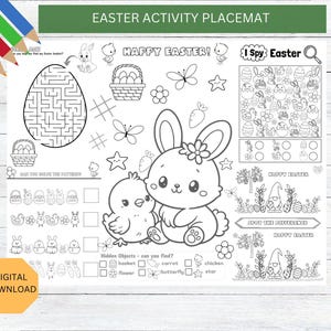 Easter Activity Placemat, Coloring Page, Printable Easter Game, Kids ...