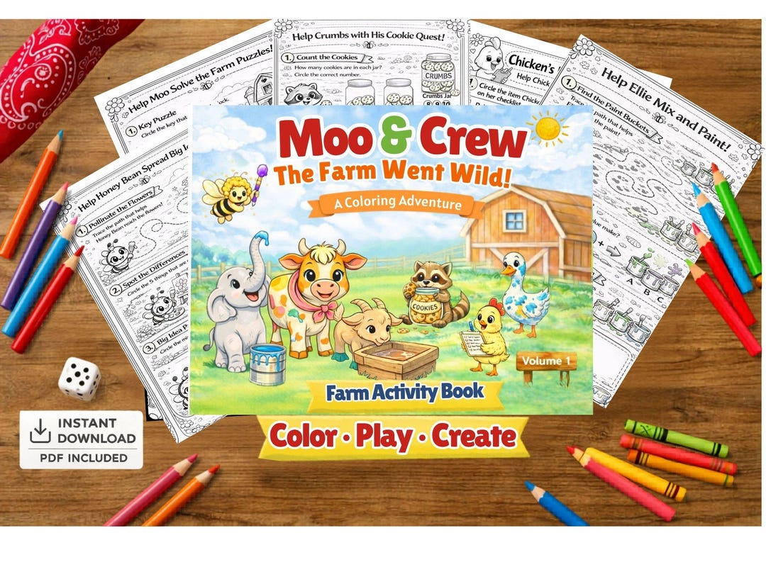 Farm Activity Book for Kids | Coloring Pages, Puzzles (digital Download ...