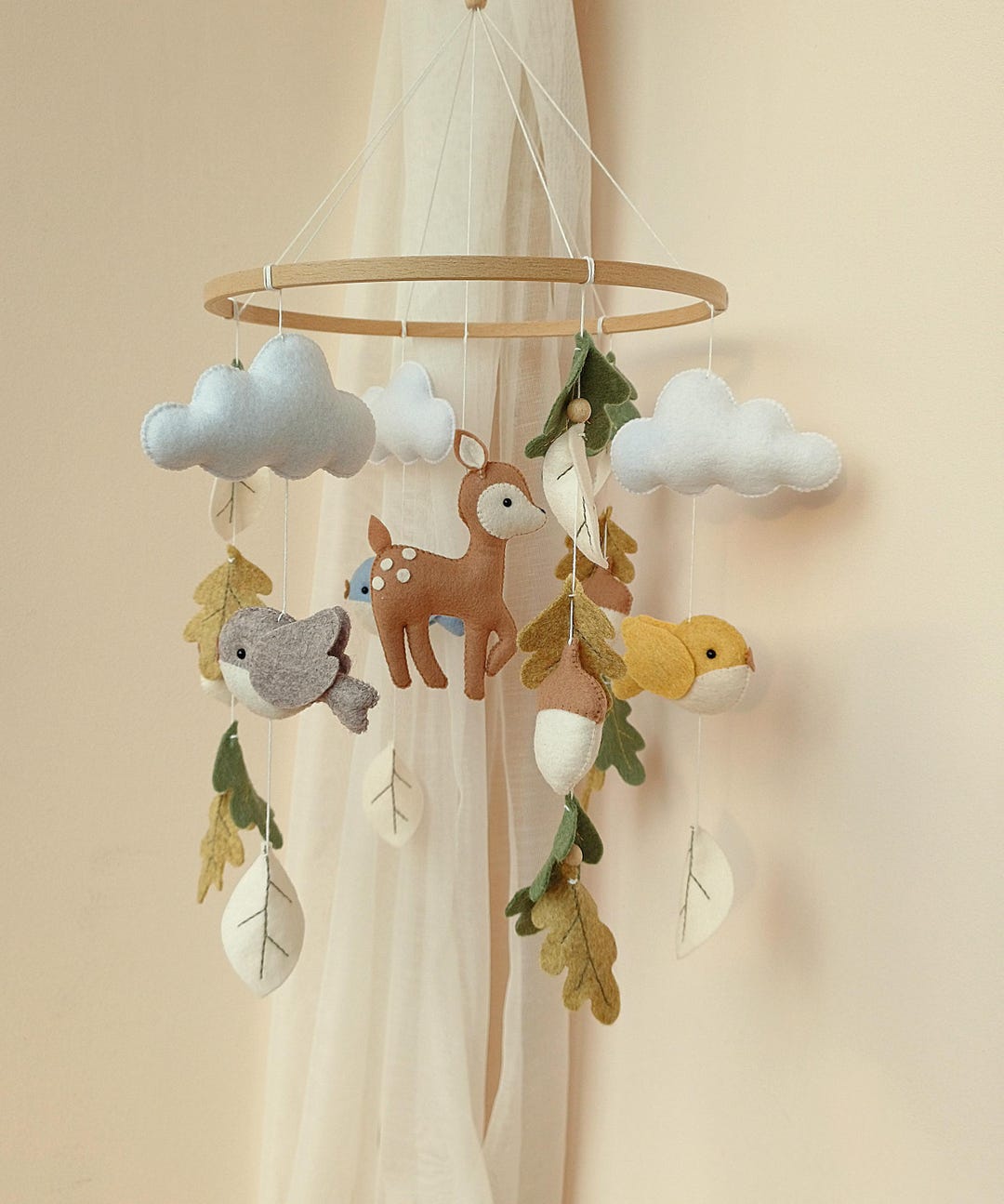 Forest Baby Mobile. Woodland Mobile With Deer, Birds, Clouds Felt Toys ...