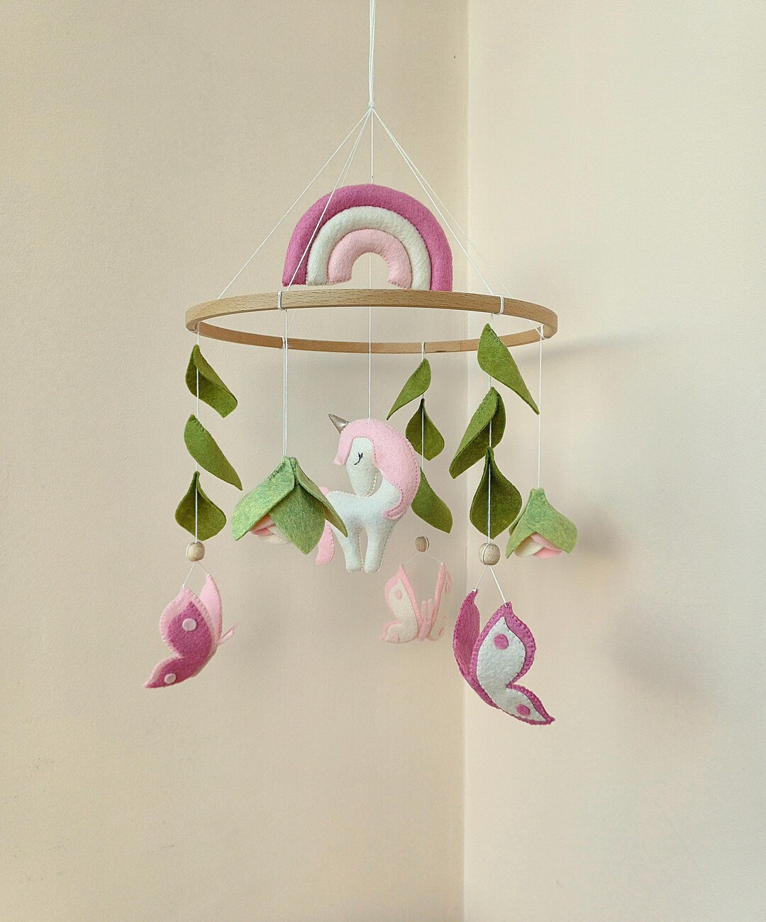 Unicorn Pink Baby Mobile for Girl. Felt Hanging Crib Toys Rainbow ...