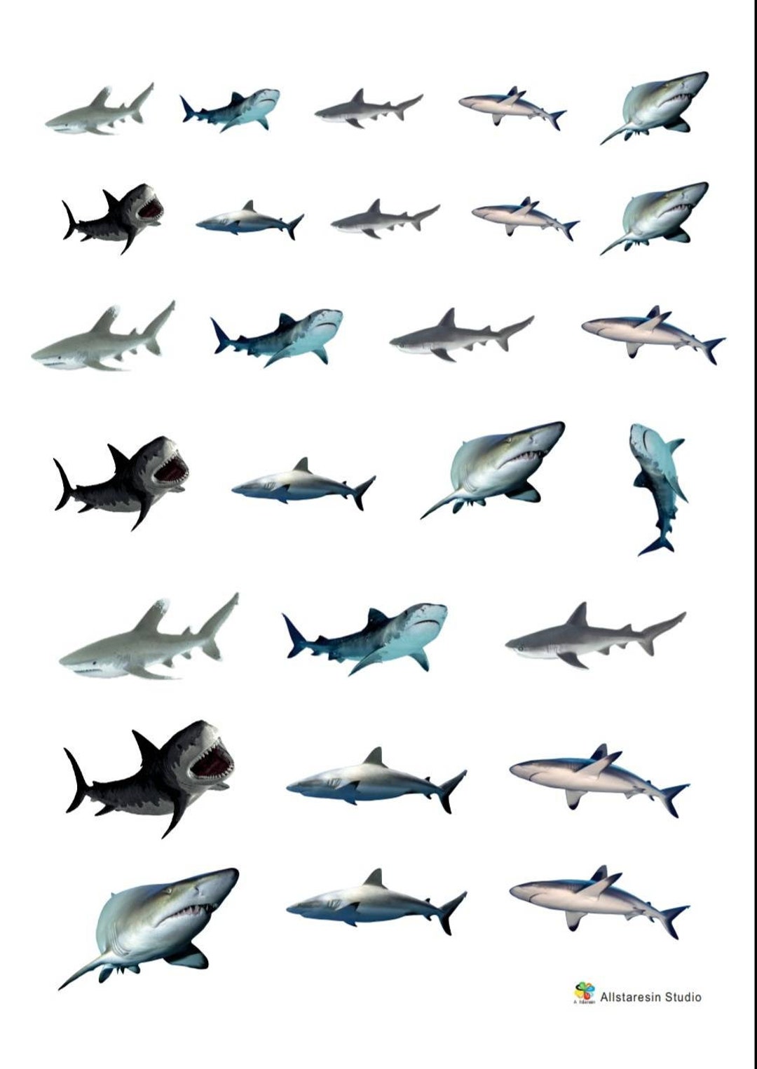 3d-"color Sharks"( 30-40-50MM Mix) Clear Transparent Film Color Mix UV ...