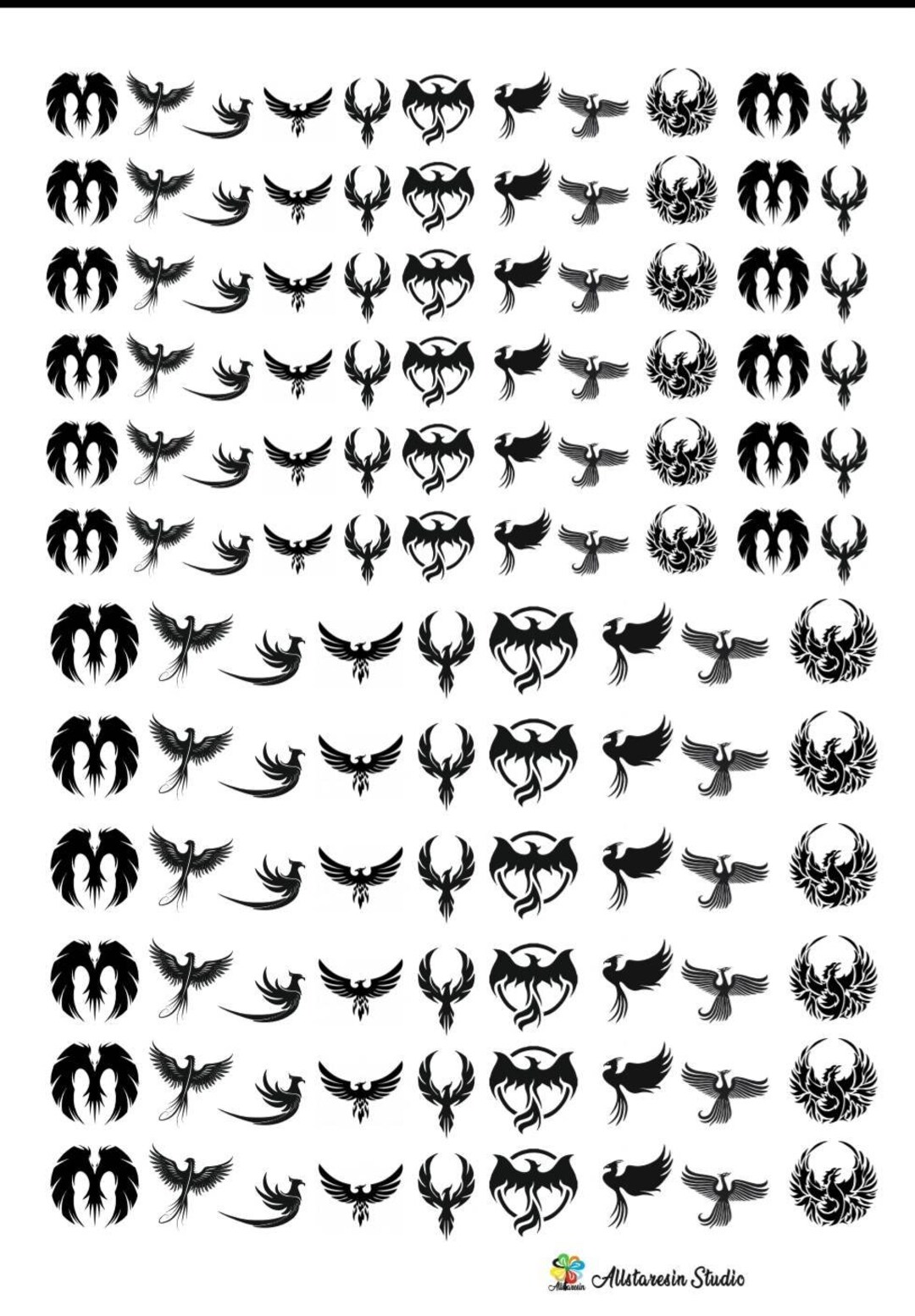 3D- "phoenix" Clear Transparent Film, Black Color Arabian Birds, UV ...
