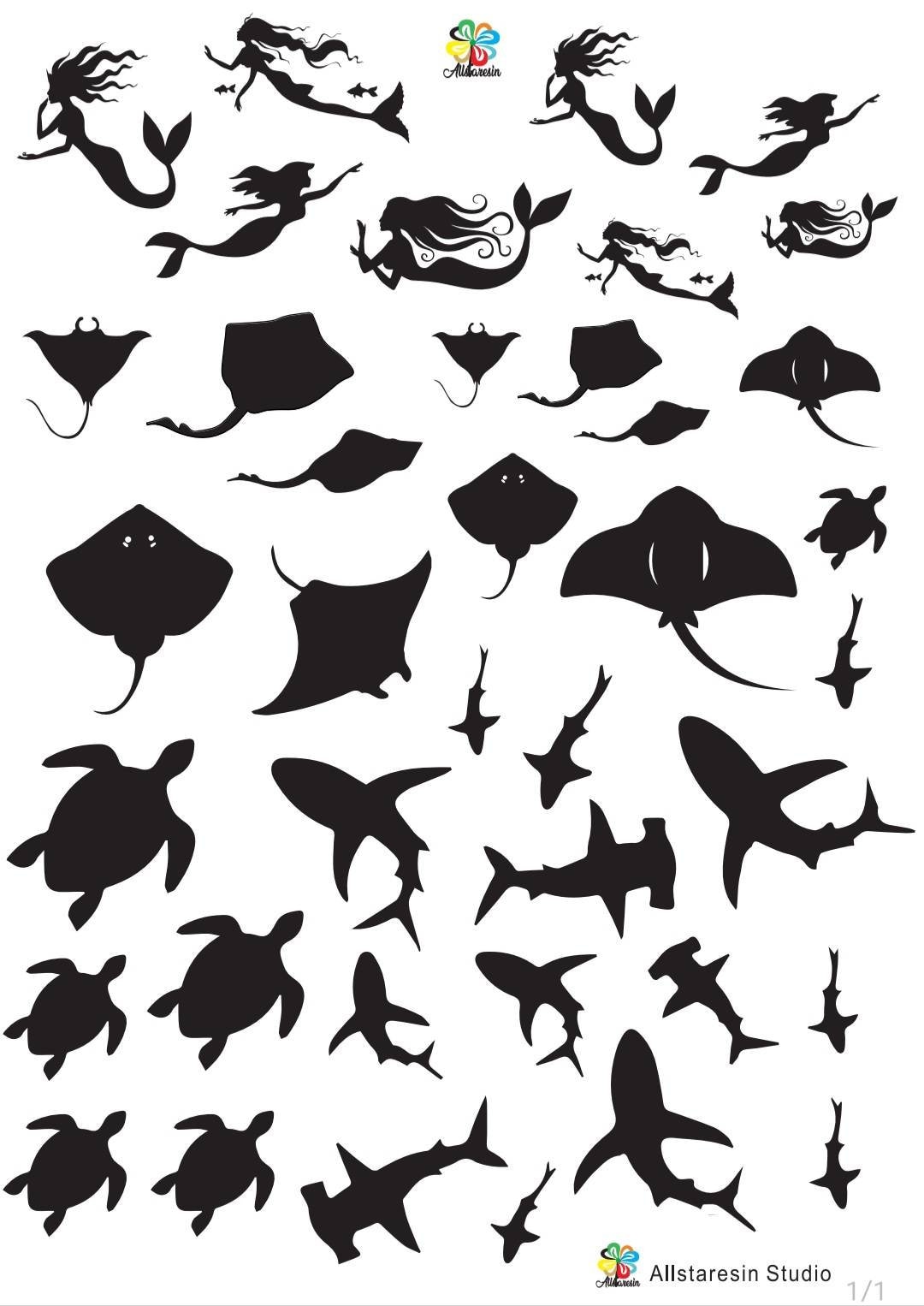 Full Sheet Transparency Resin Supplies, Sea Animal Sticker, Resin Art ...