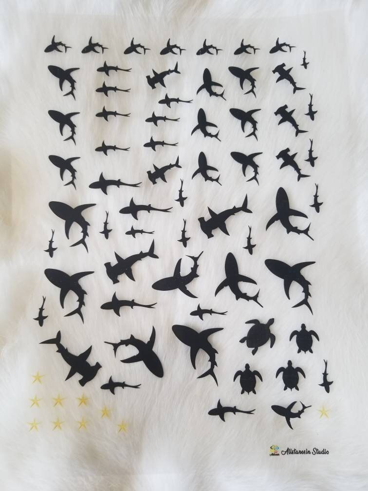 3D Sharks ( 30-40-50MM Mix) Clear Transparent Film Black Color Mix for ...