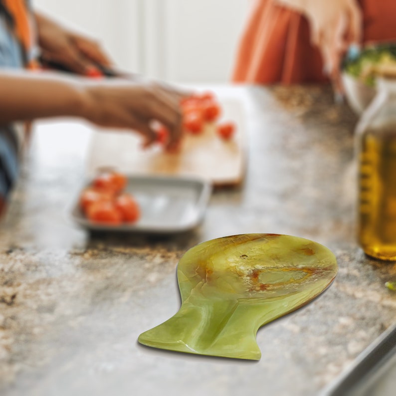 Handmade Multi Green Calcite Spoon Rest, Natural Stone Kitchen Utensil ...