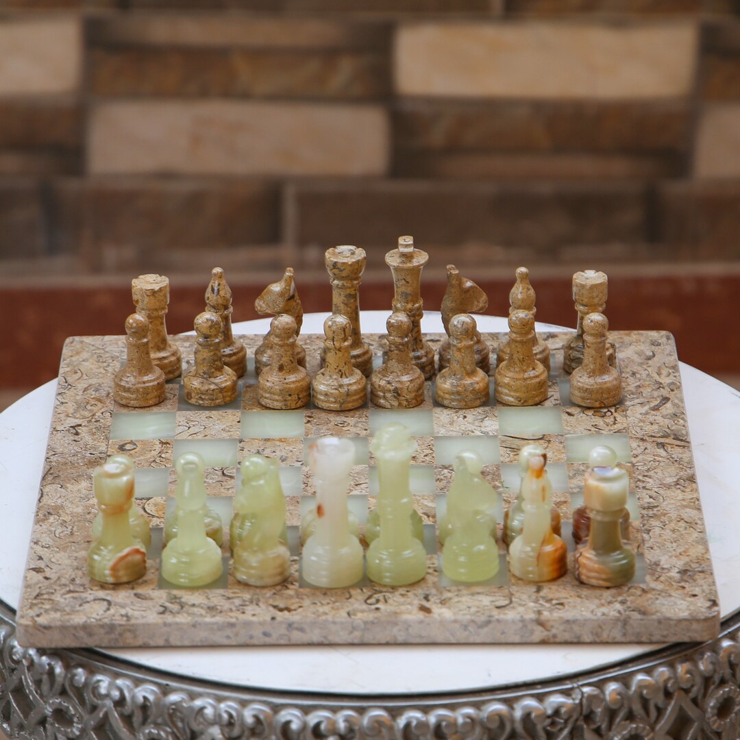 Handcrafted Marble Chess Set | Onyx Accents, Velvet Gift Box - Etsy