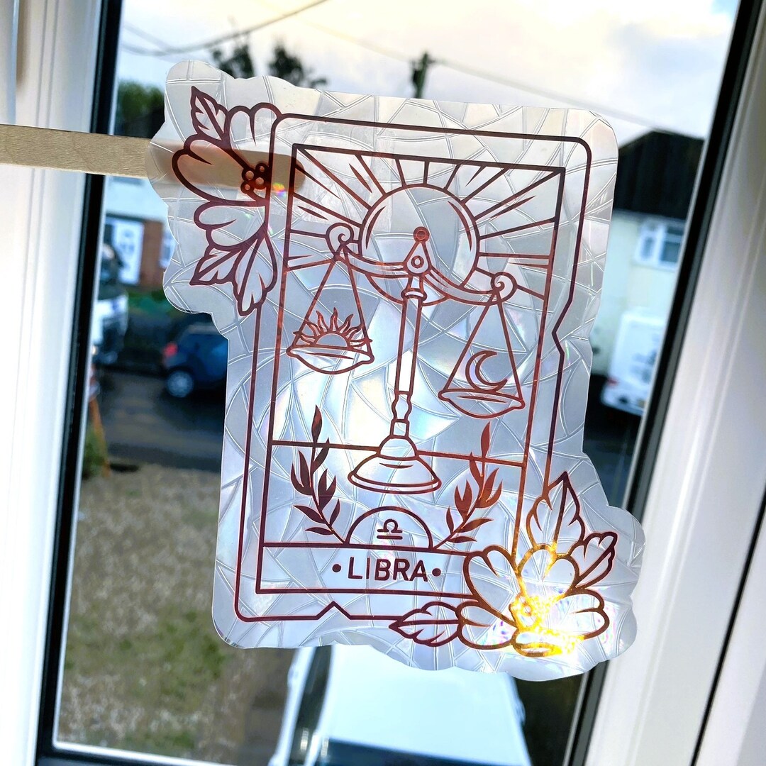 Libra Decor, Rainbow Window Sticker, Suncatcher Sticker, Libra Tarot ...