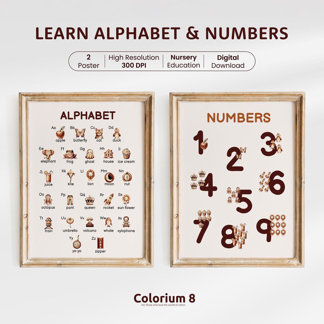 Alphabet & Numbers Poster, Montessori-inspired Educational Posters ...