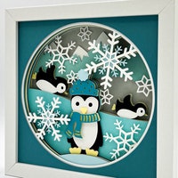 Penguin Christmas 3D Box Paper Cut, Penguin Light Box Svg, Penguin ...