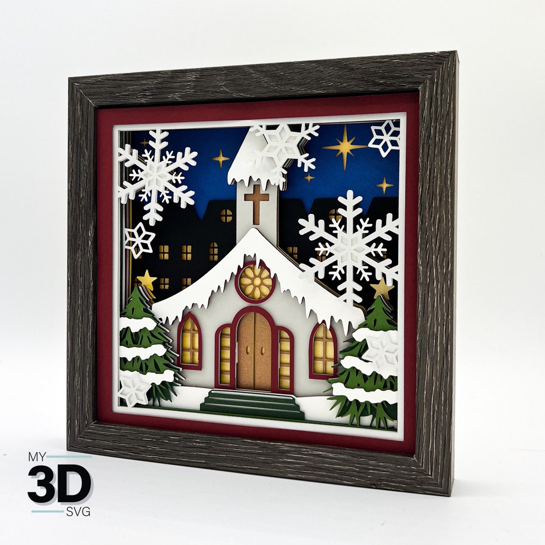 3D CHRISTMAS CHURCH Svg - 3D Christmas Svg - CHRISTMAS Shadow Box Svg ...