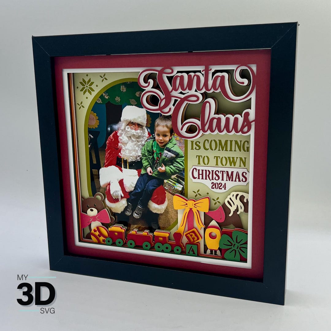 3D SANTA PICTURE FRAME Svg - 3D Christmas Svg - Christmas Shadow Box ...