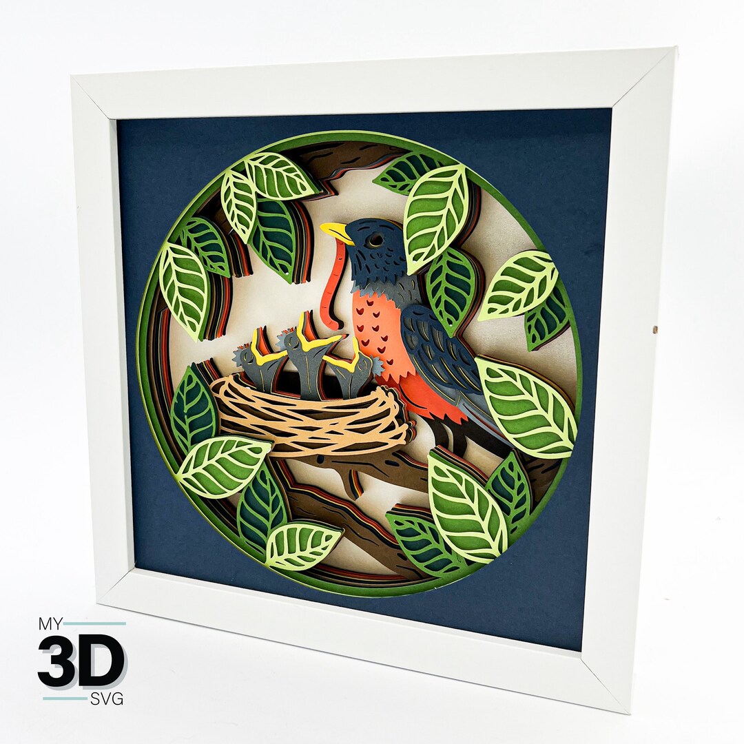 3D ROBIN WITH BABIES Svg - Shadow Box Svg -layered Cardstock Svg - for ...