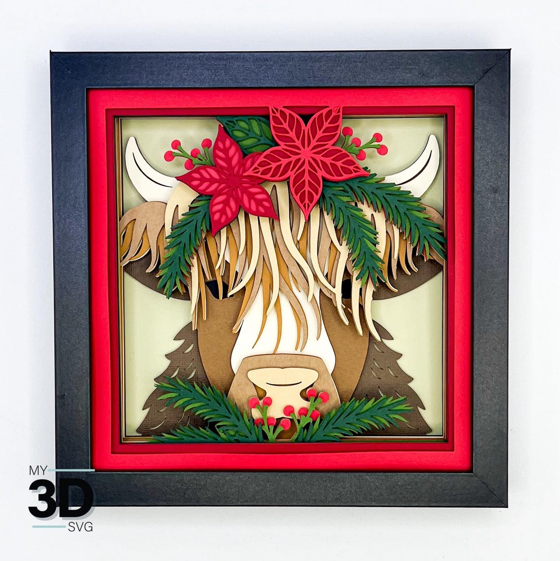 3D CHRISTMAS HIGHLAND COW Svg - Shadow Box Svg - for Cricut - for ...