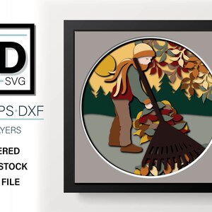 3d BOY RAKING LEAVES Svg - Fall Shadow Box Svg - for Cricut - for ...