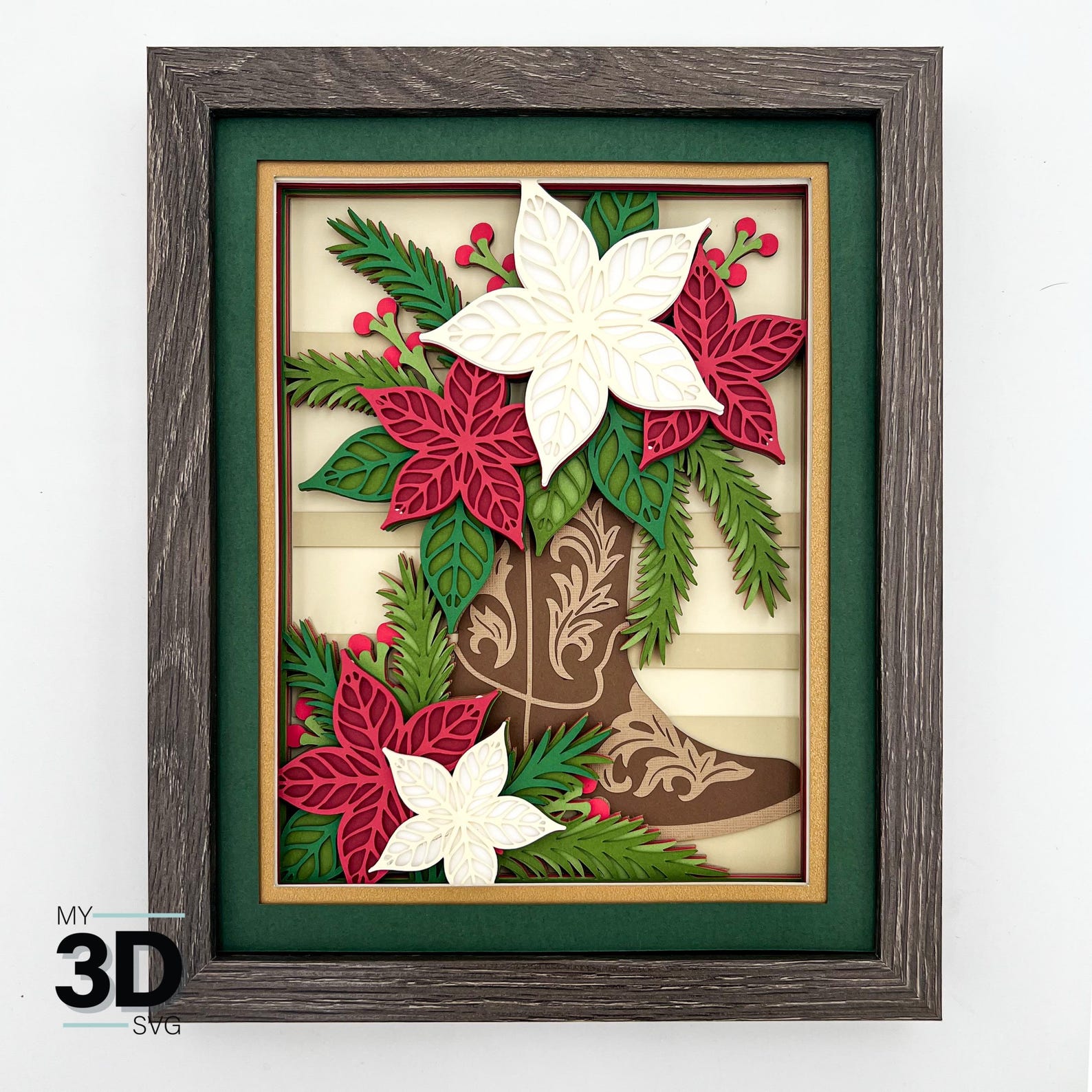 3D CHRISTMAS BOOT BOUQUET Svg - Shadow Box Svg - for Cricut - for ...