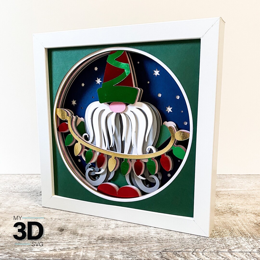 3D GNOME Svg - Gnome With Lights Svg - CHRISTMAS Svg - CHRISTMAS Shadow ...