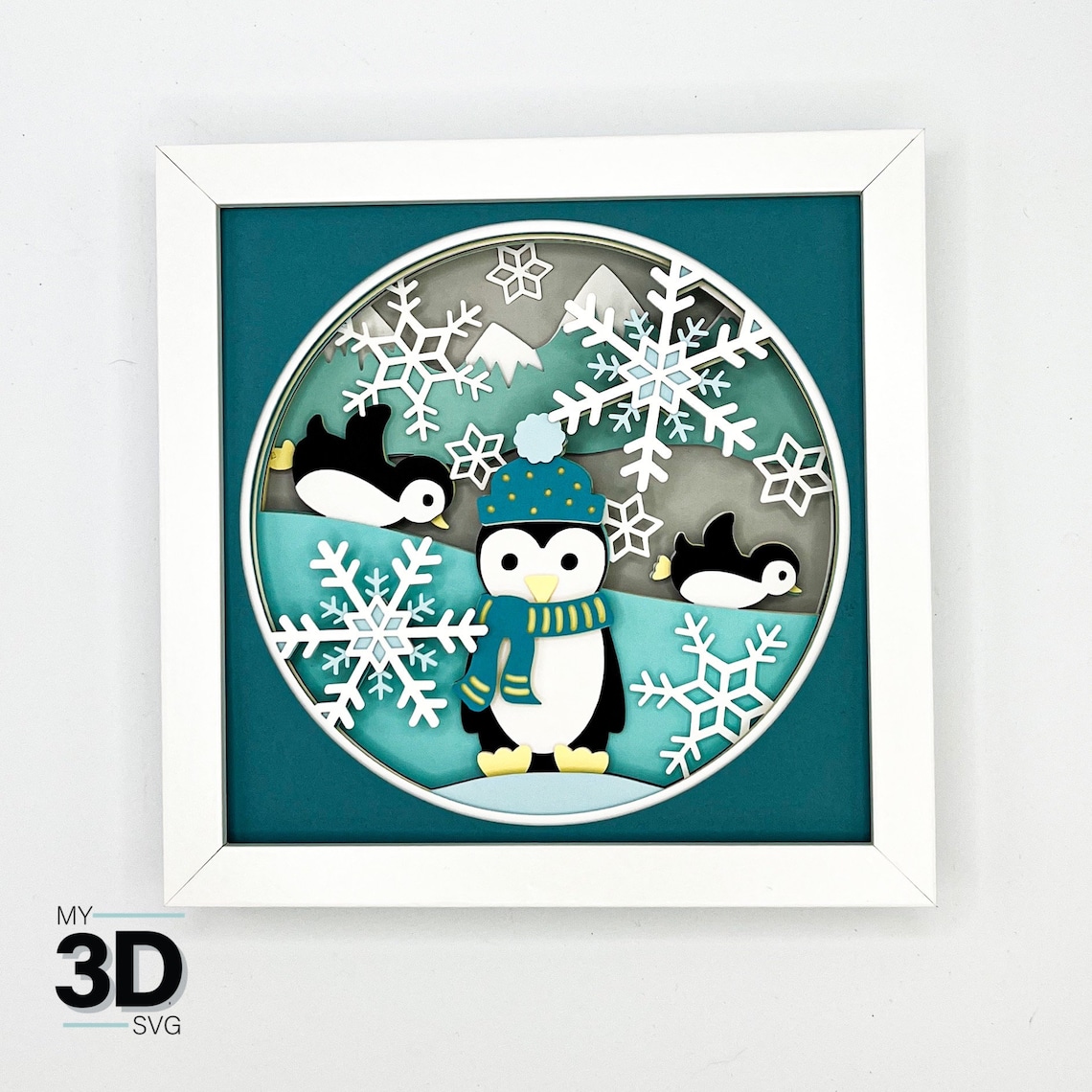 3D PENGUINS PLAYING Shadow Box Svg WINTER Shadow Box Svg - Etsy
