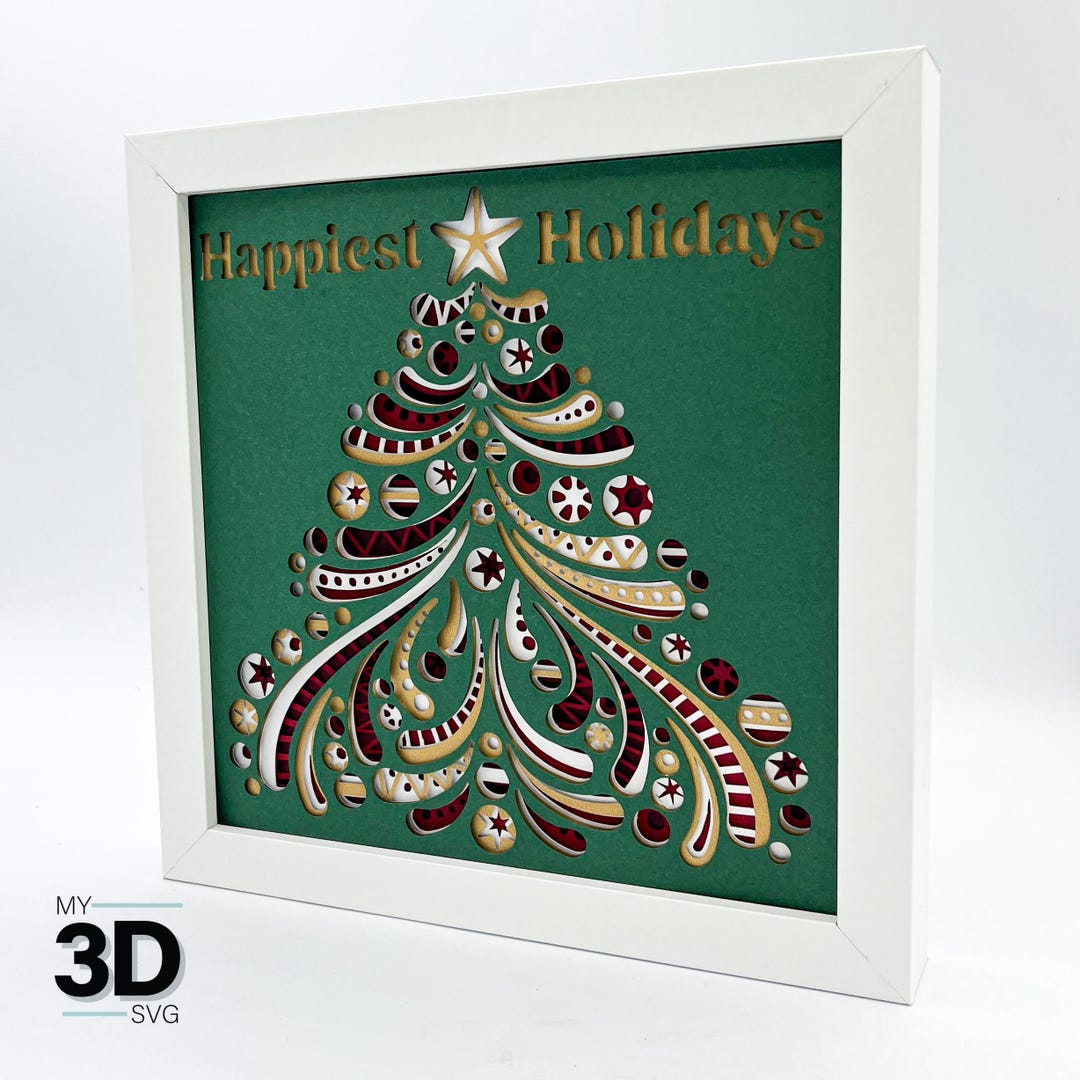3D HAPPIEST HOLIDAYS Svg - 3D Christmas Card Svg - CHRISTMAS Shadow Box ...