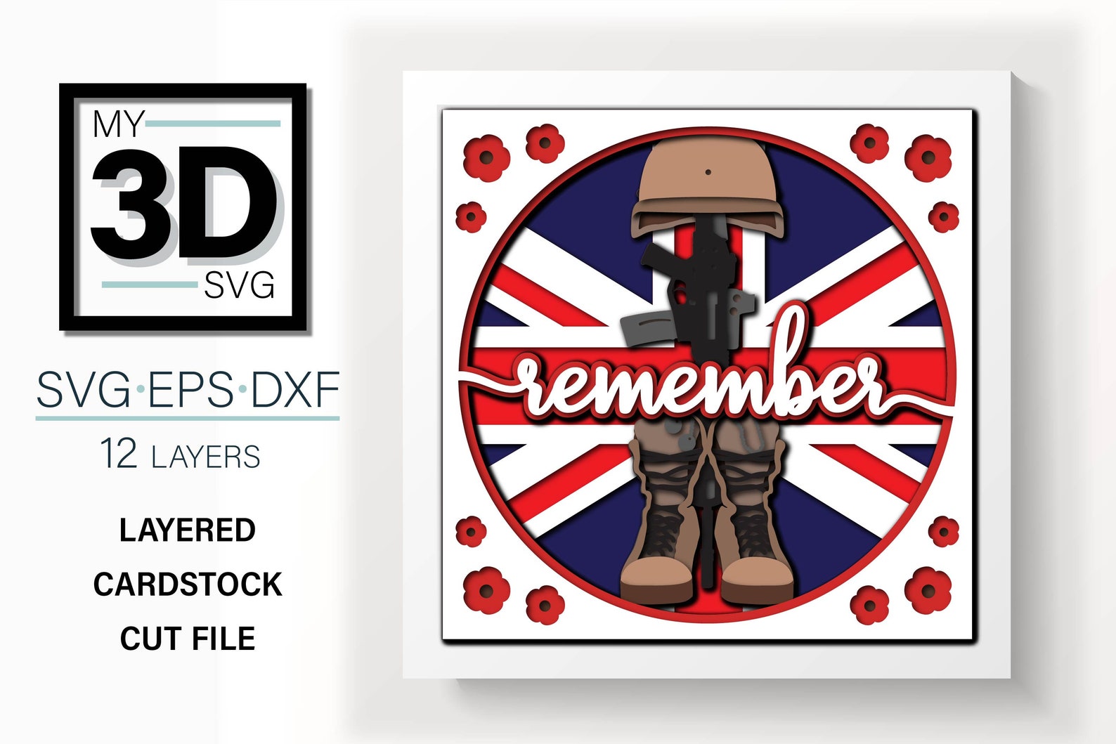 3D UK BATTLEFIELD CROSS Svg - Remembrance Day Shadow Box Svg - Road ...