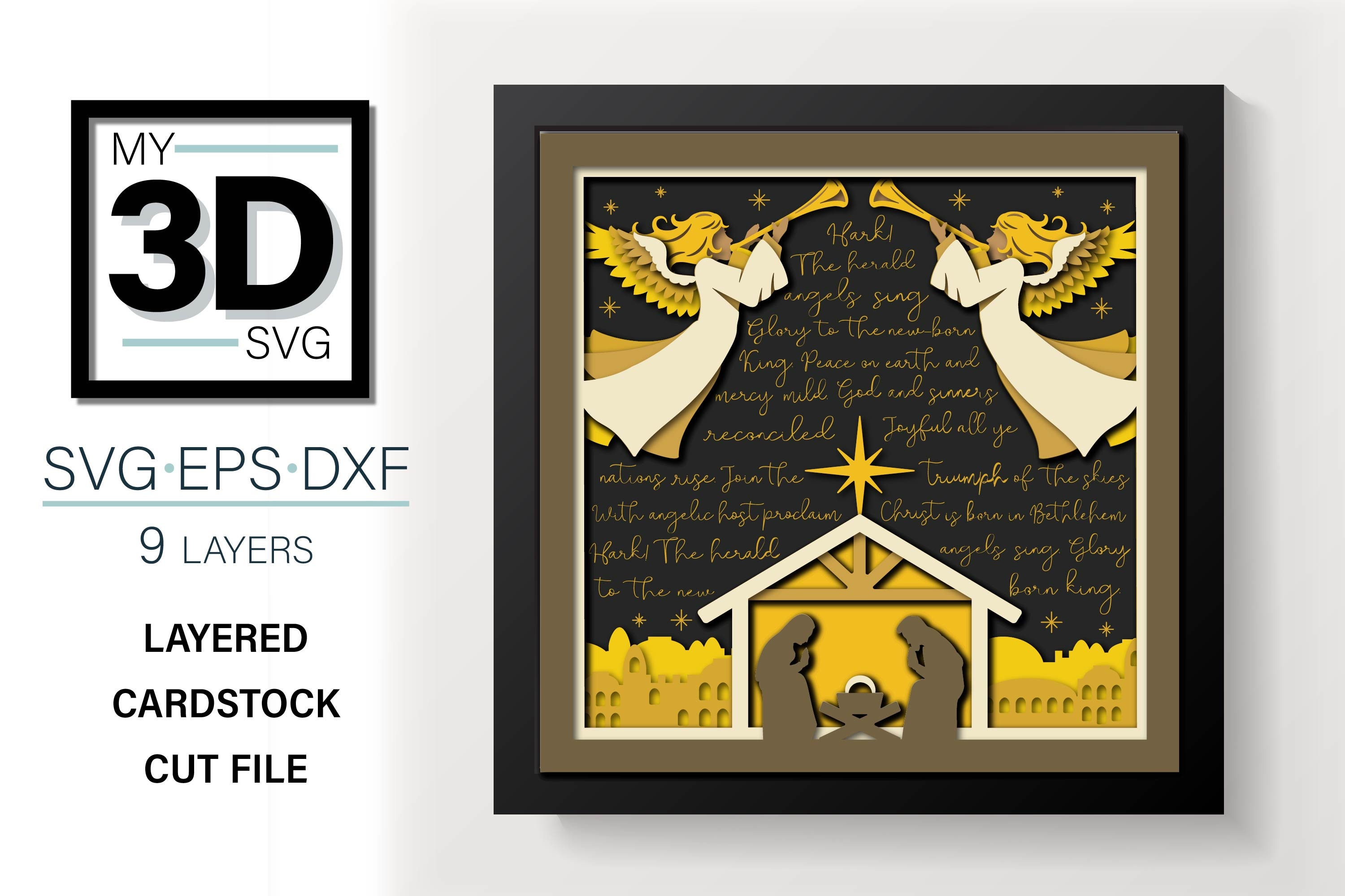 3D HARK the HERALD ANGELS Sing Svg - 3D Christmas Svg - Shadow Box Svg ...