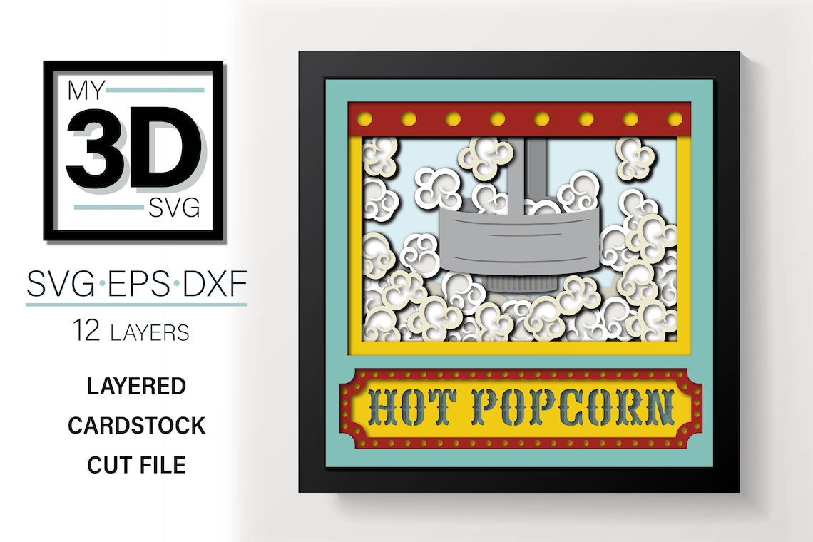 3D HOT POPCORN SVG - Shadow Box Svg - for Cricut - for Silhouette - Etsy