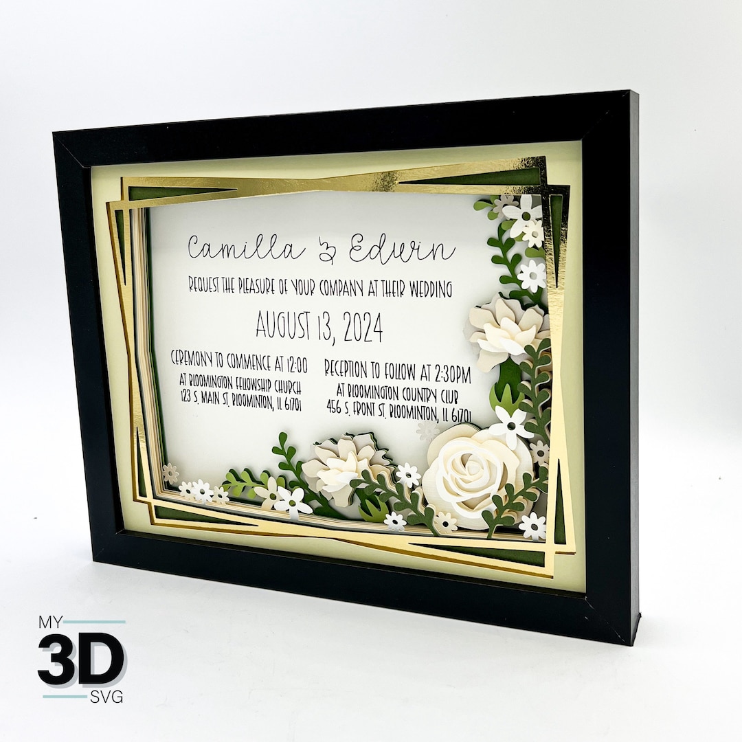 3D WEDDING CARD SVG - Customizable Card or Shadow Box Svg -layered ...