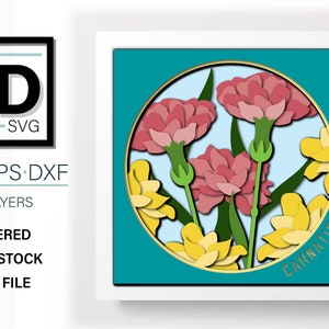 3D CARNATION Shadow Box Svg - for Cricut - for Silhouette - Etsy