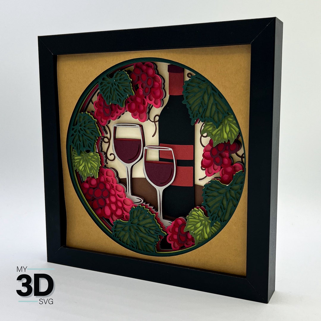 3D WINE Svg - Shadow Box Svg - Layered Cardstock Svg - for Cricut - for ...