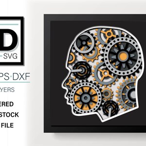 3D GEARS in HEAD- MAN Svg - Shadowbox Svg - for Cricut - for Silhouette ...