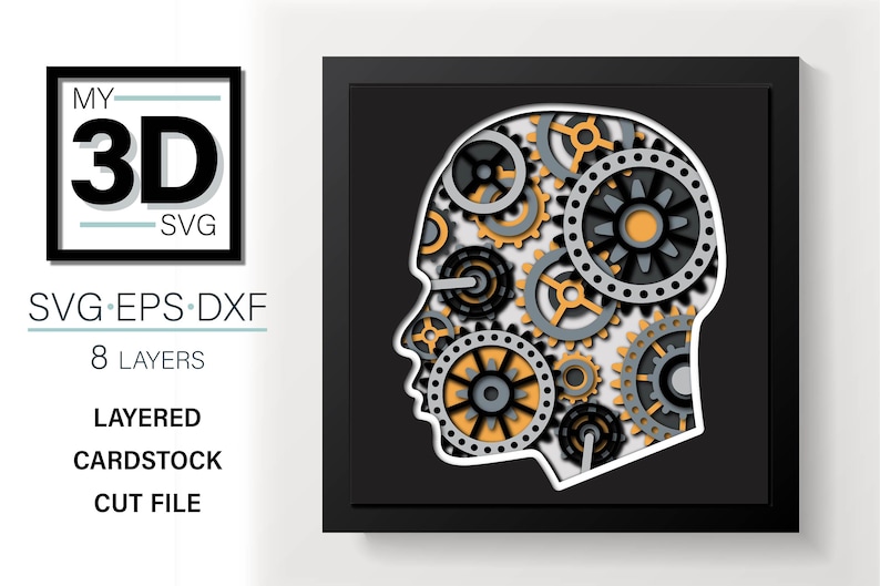 3D GEARS in HEAD- MAN Svg - Shadowbox Svg - for Cricut - for Silhouette ...