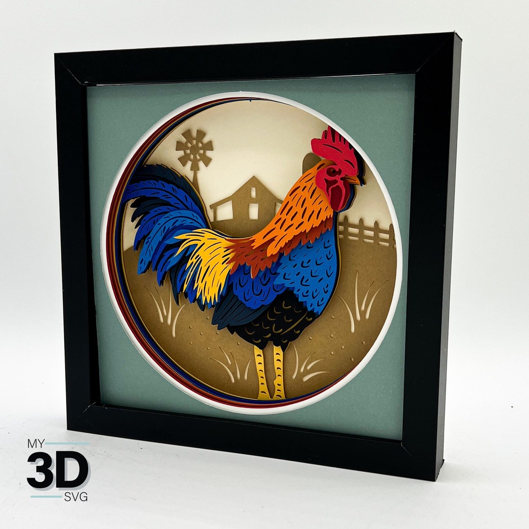 3D ROOSTER Svg - Shadow Box Svg -layered Cardstock Svg - for Cricut ...
