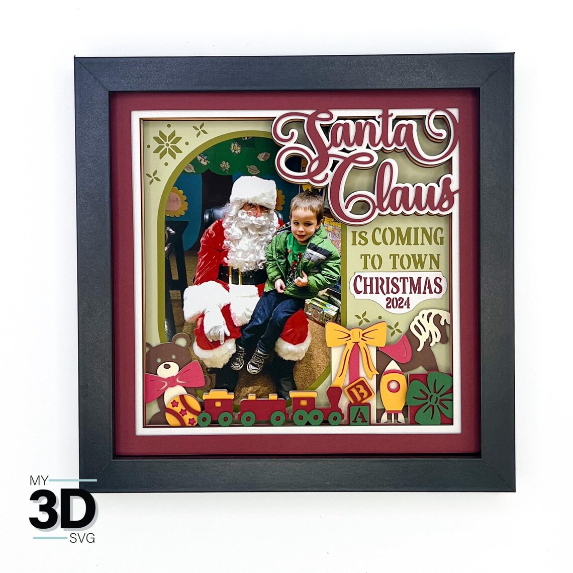 3D SANTA PICTURE FRAME Svg - 3D Christmas Svg - Christmas Shadow Box ...