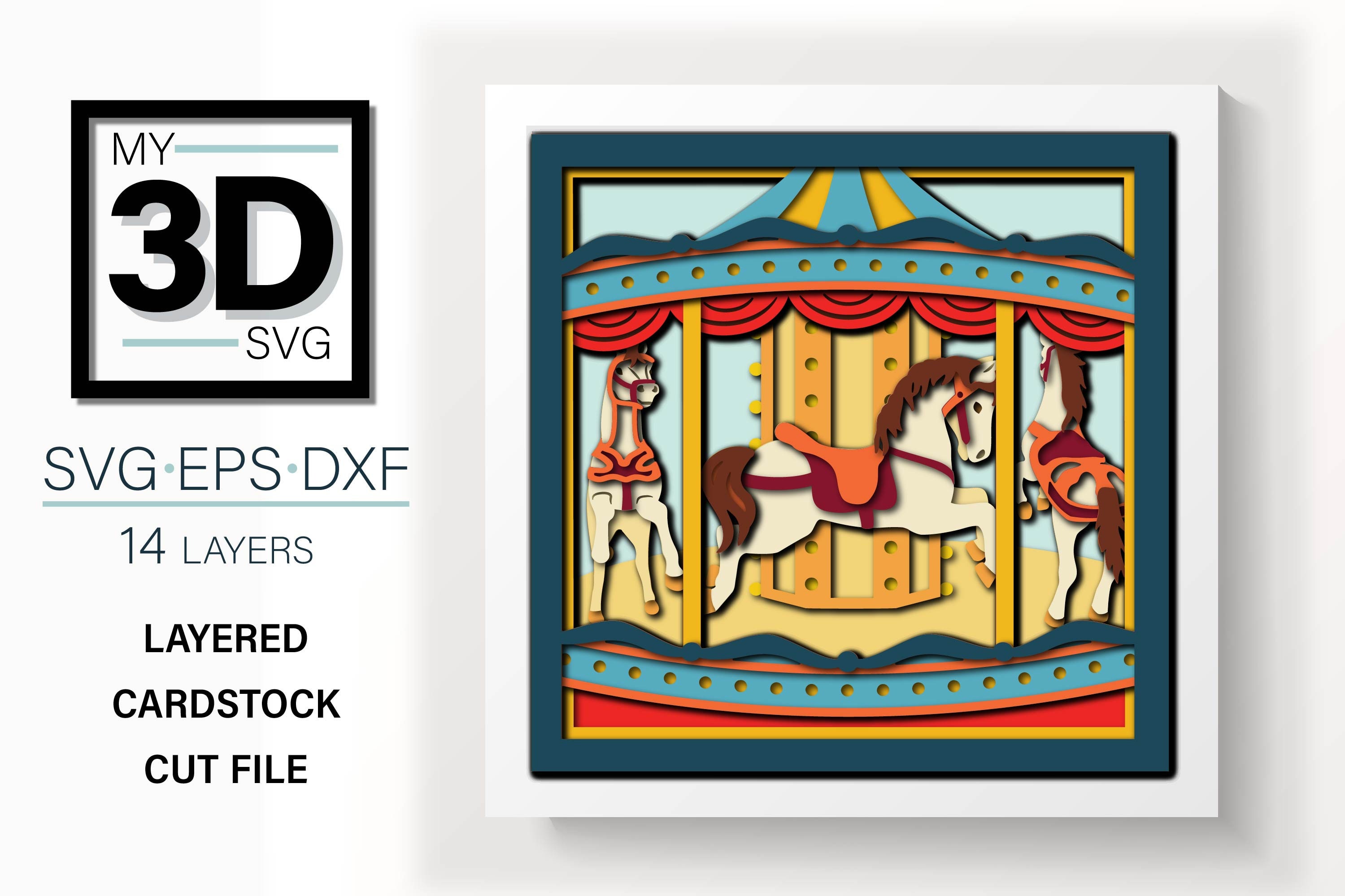 3D CAROUSEL SVG - CARNIVAL Shadow Box Svg -layered Cardstock Svg - for ...