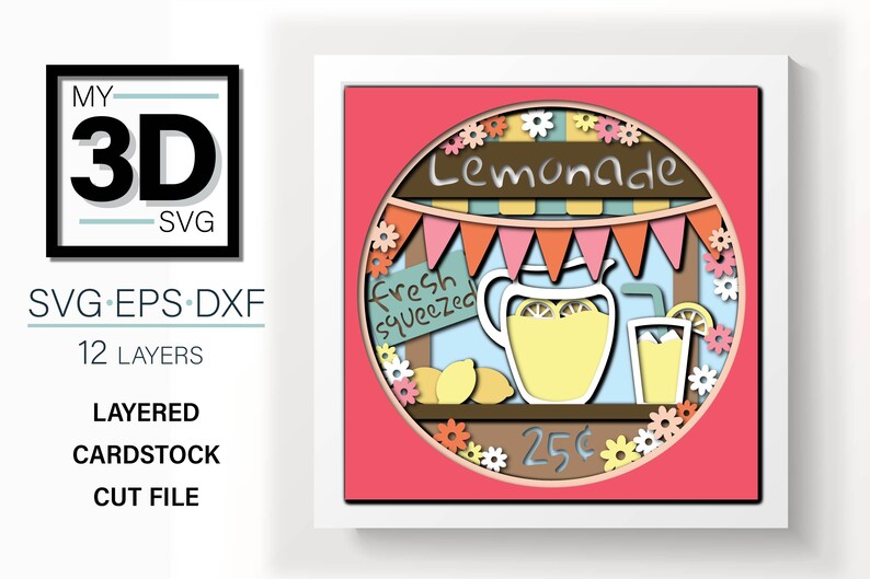 3D LEMONADE STAND SVG summer Shadow Box Svg layered - Etsy