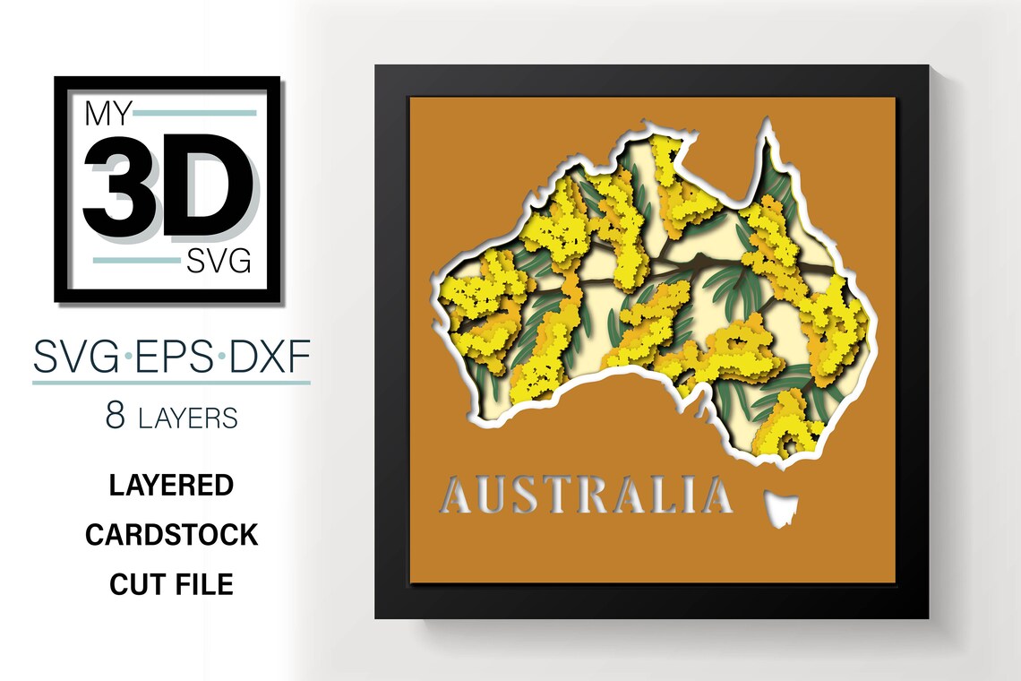 3D AUSTRALIA SVG - Golden Wattle Svg - Shadow Box Svg for Cricut - for ...